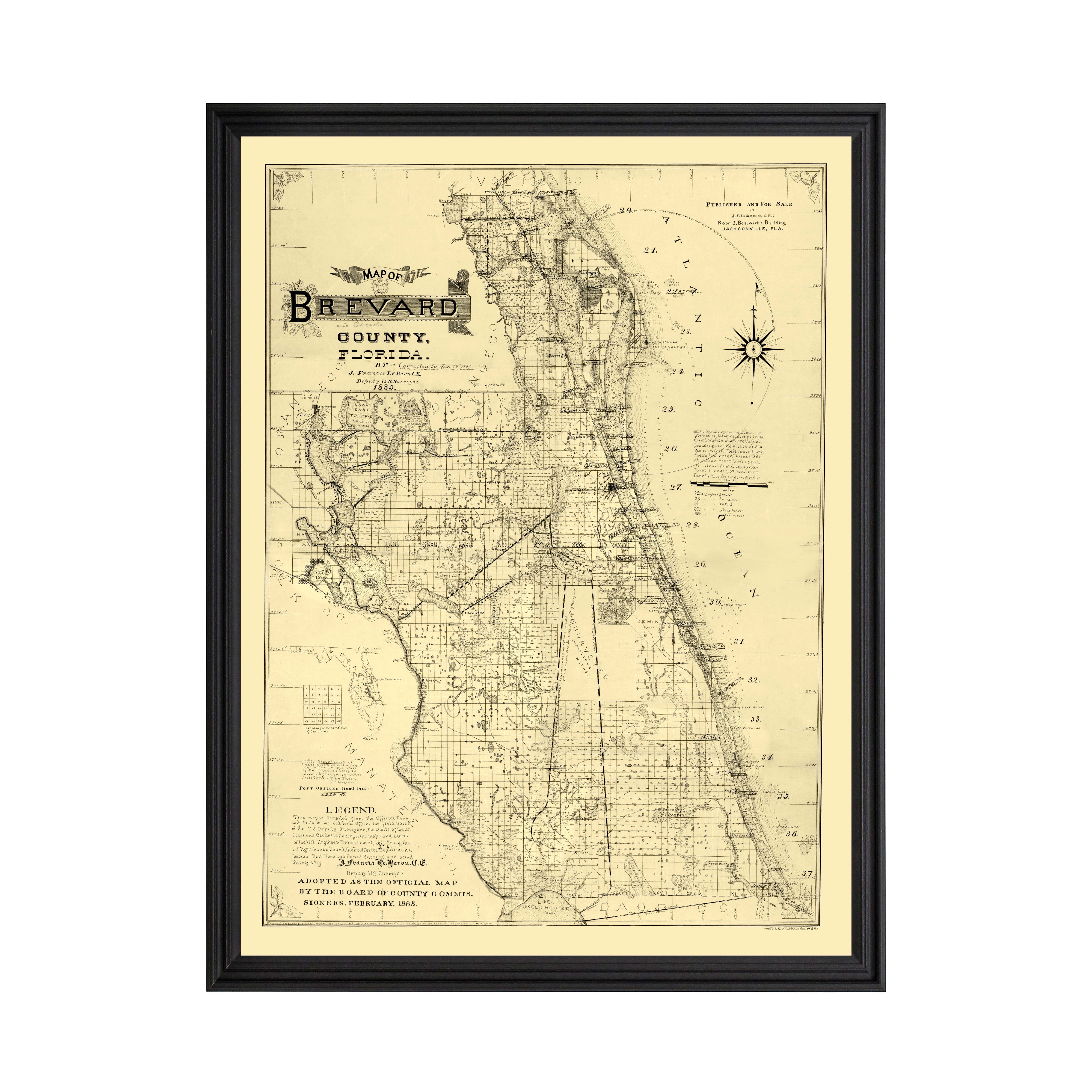 Brevard County Florida Art, 1893 Vintage Map of Brevard County FL ... Brevard County Florida Art, 1893 Vintage Map of Brevard County FL ...