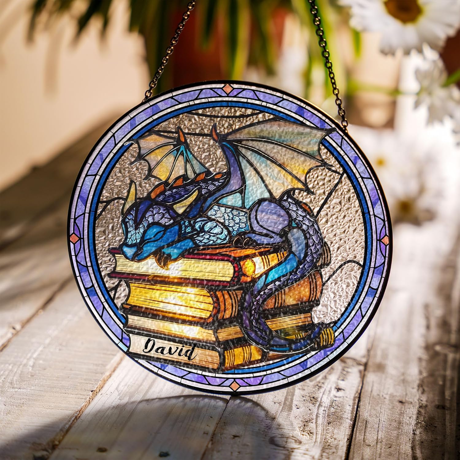 Brevnex Custom Book Dragon Suncatcher Ornament, Fantasy Dragon Stained ...