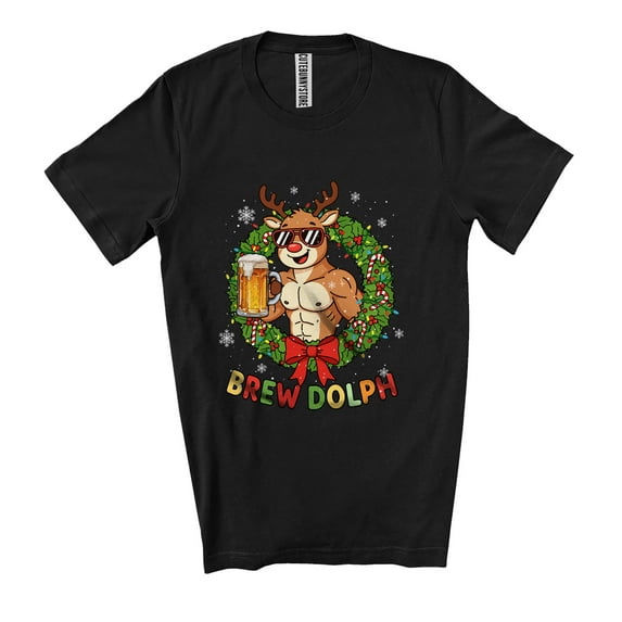 Brew-Dolph; Awesome Christmas Reindeer Drinking Beer; X-mas Pajama Drunker Family Group Unisex T ...
