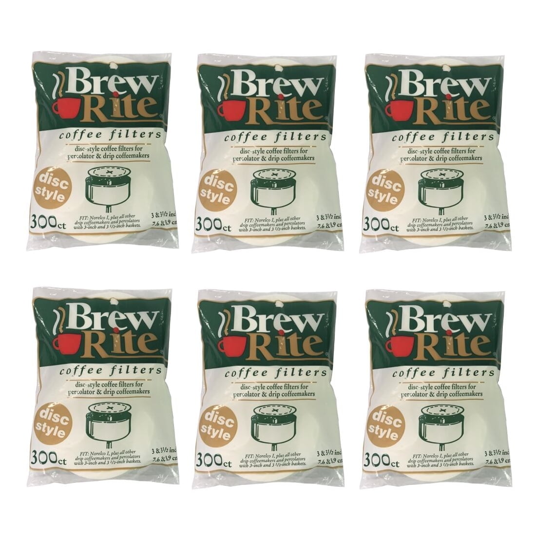 Brew Rite Coffee Filters, Flat Disc Paper 3.5 Inch, 300 Count, 6 Pack ...