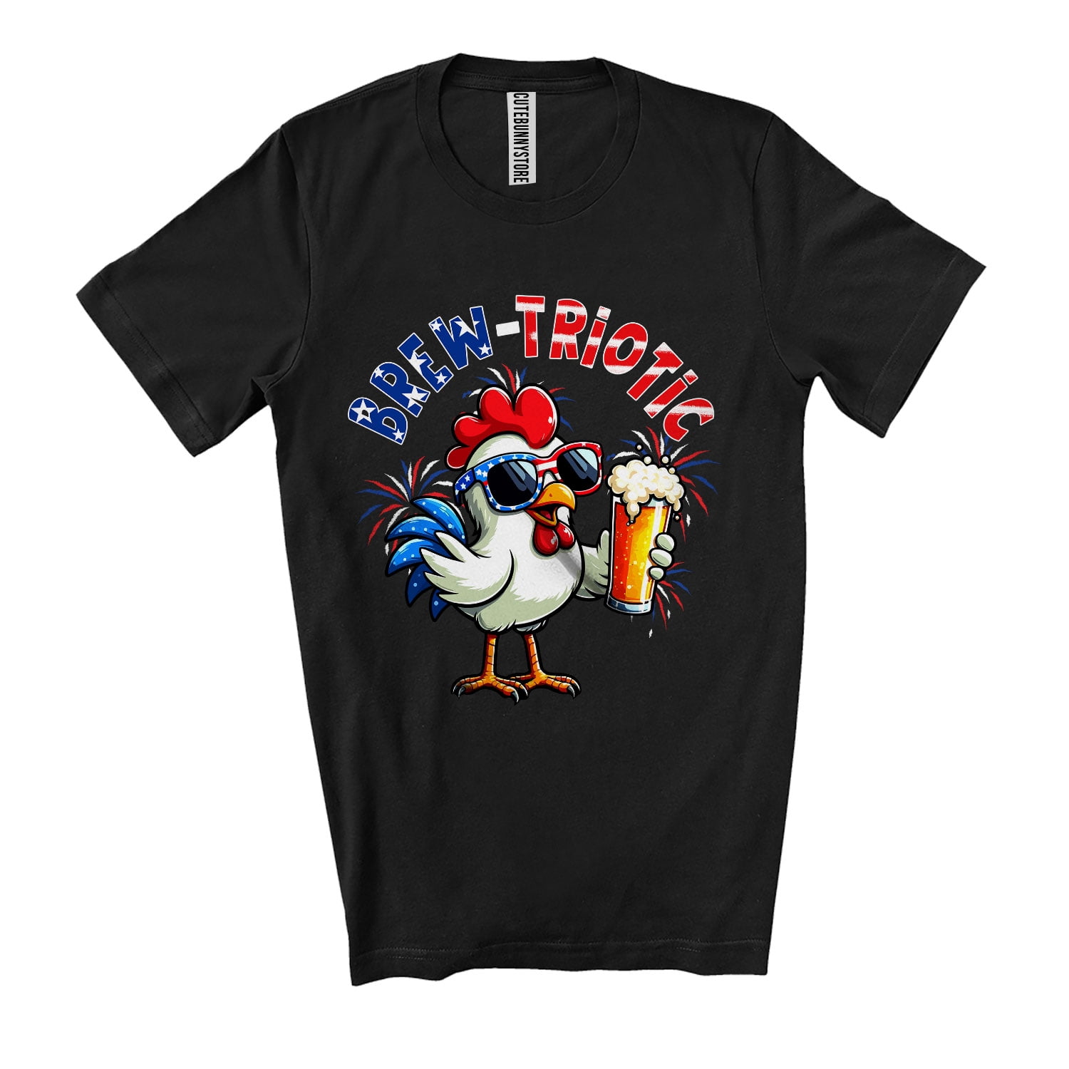 Brew-triotic; Cheerful 4th Of July Chicken Drinking Beer Fireworks ...