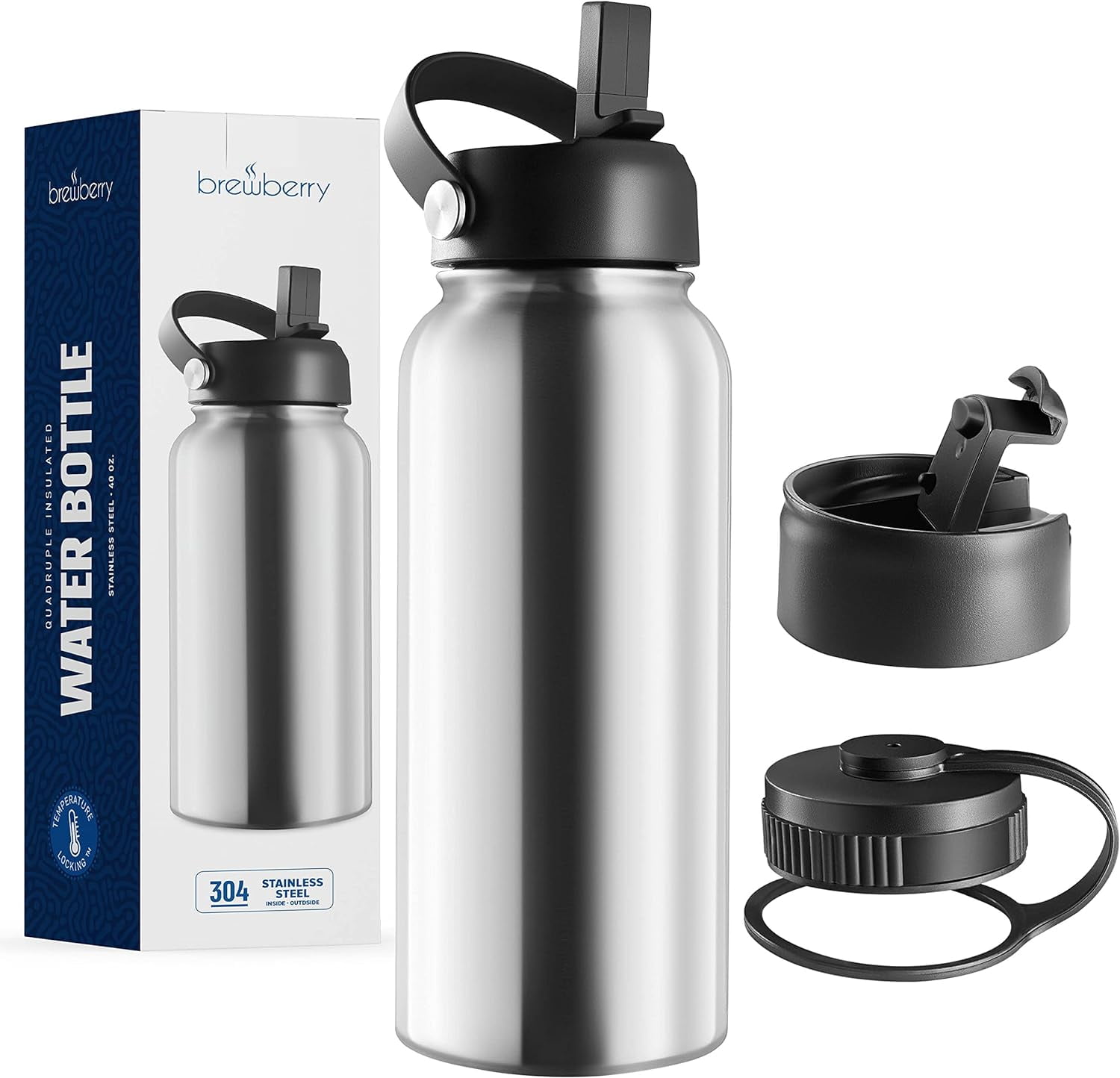 Brewberry Stainless Steel Sports Bottle and Travel Mug for Hot and Cold ...