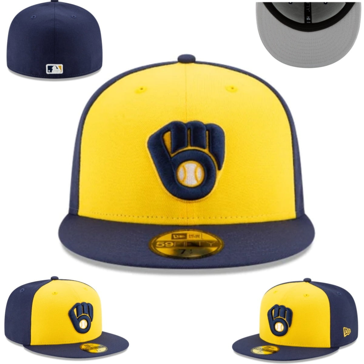 Brewers Baseball Cap Flat Eaves Cap Embroidered Fitted Cap Full Closure ...