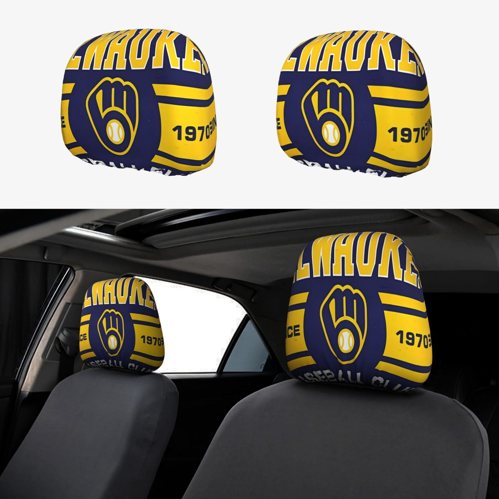 Brewers Custom 2-Piece Set Personalized Car Headrest Covers, Baseball ...