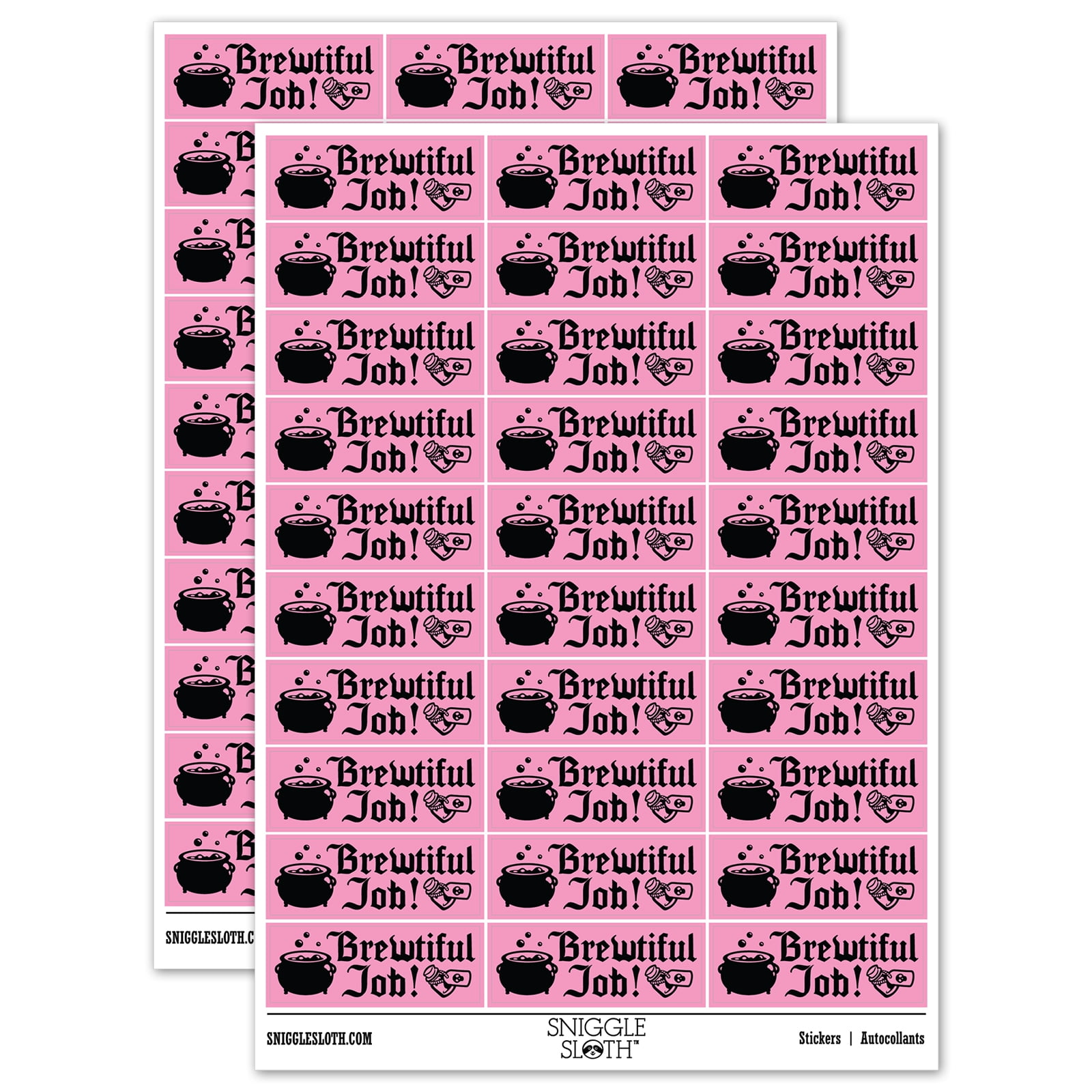 Brewtiful Beautiful Job Witch Cauldron Teacher Student School Sticker Set - Light Pink - Gloss ...