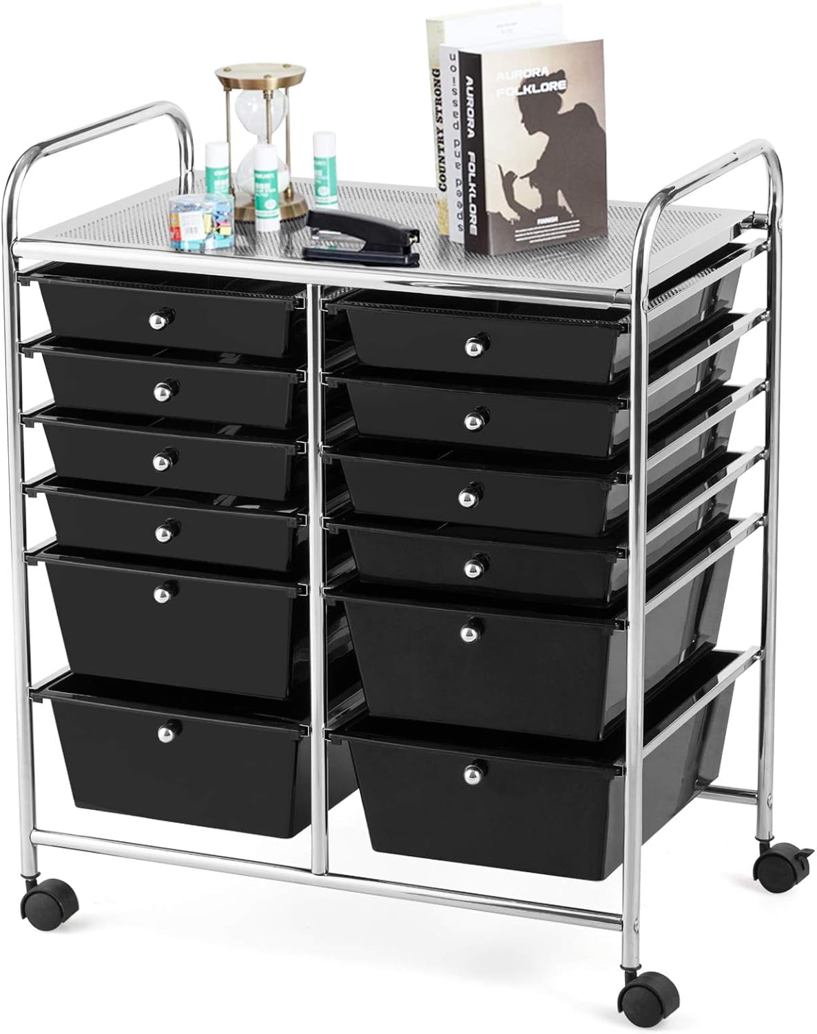 Brezey 12 Drawer Rolling Storage Cart, Utility Cart w/Wheels for Paper ...