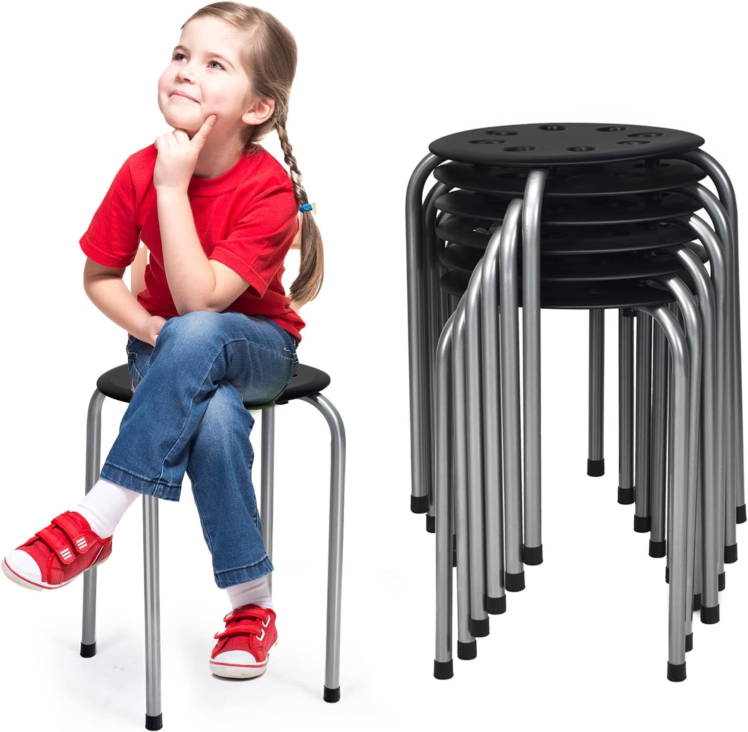 Brezey 6 Pack Stackable Stool, 17.5” Kids Stacking Decoration Stool Set ...
