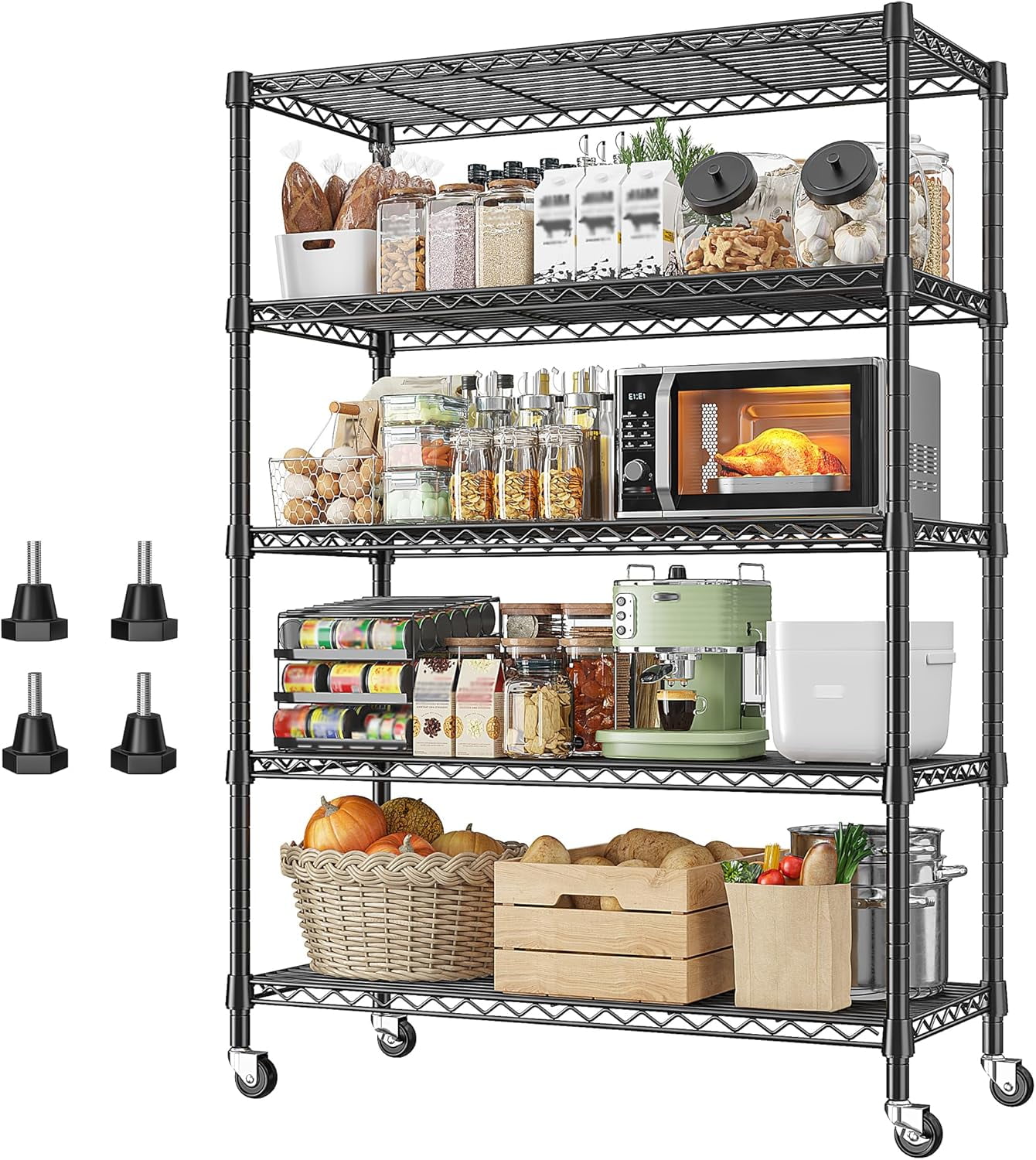 Brezey 73''H Wire Shelving Rack 5-Tier Metal Shelving Unit Loads 1780LBS Adjustable Garage ...