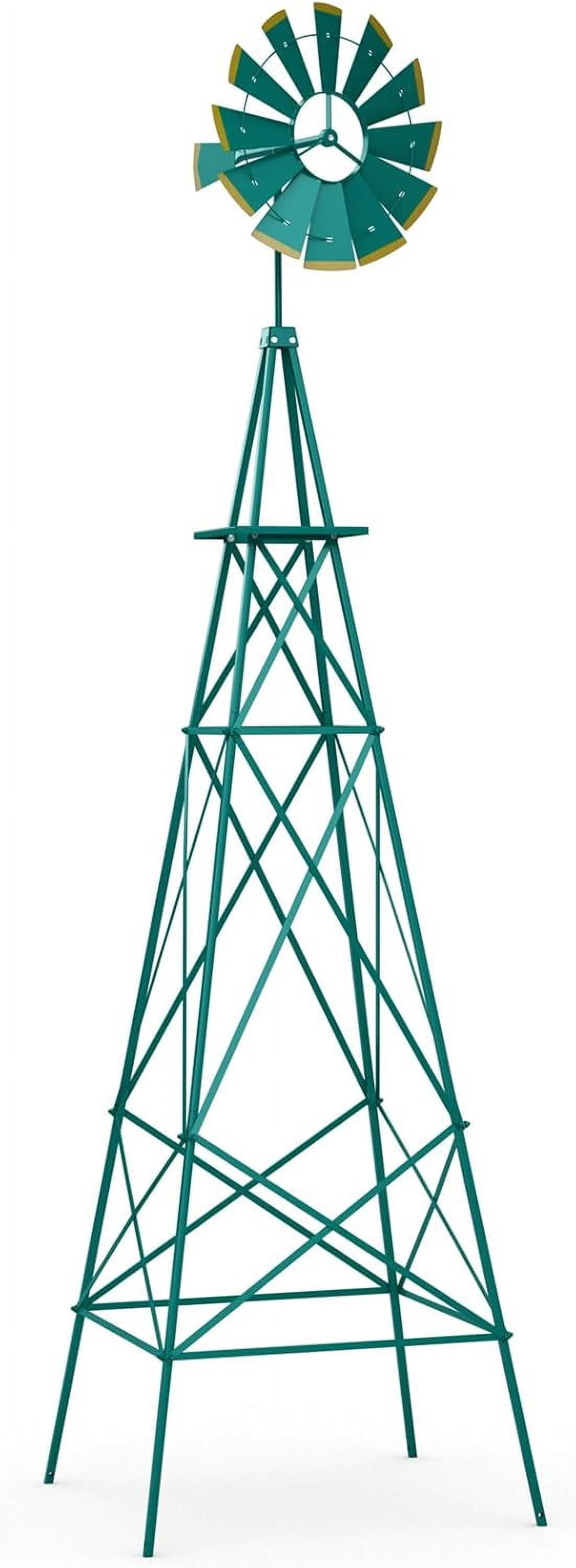 Brezey 8 ft Ornamental Windmill, All-Weather Metal Wind Mill w/ 4 ...