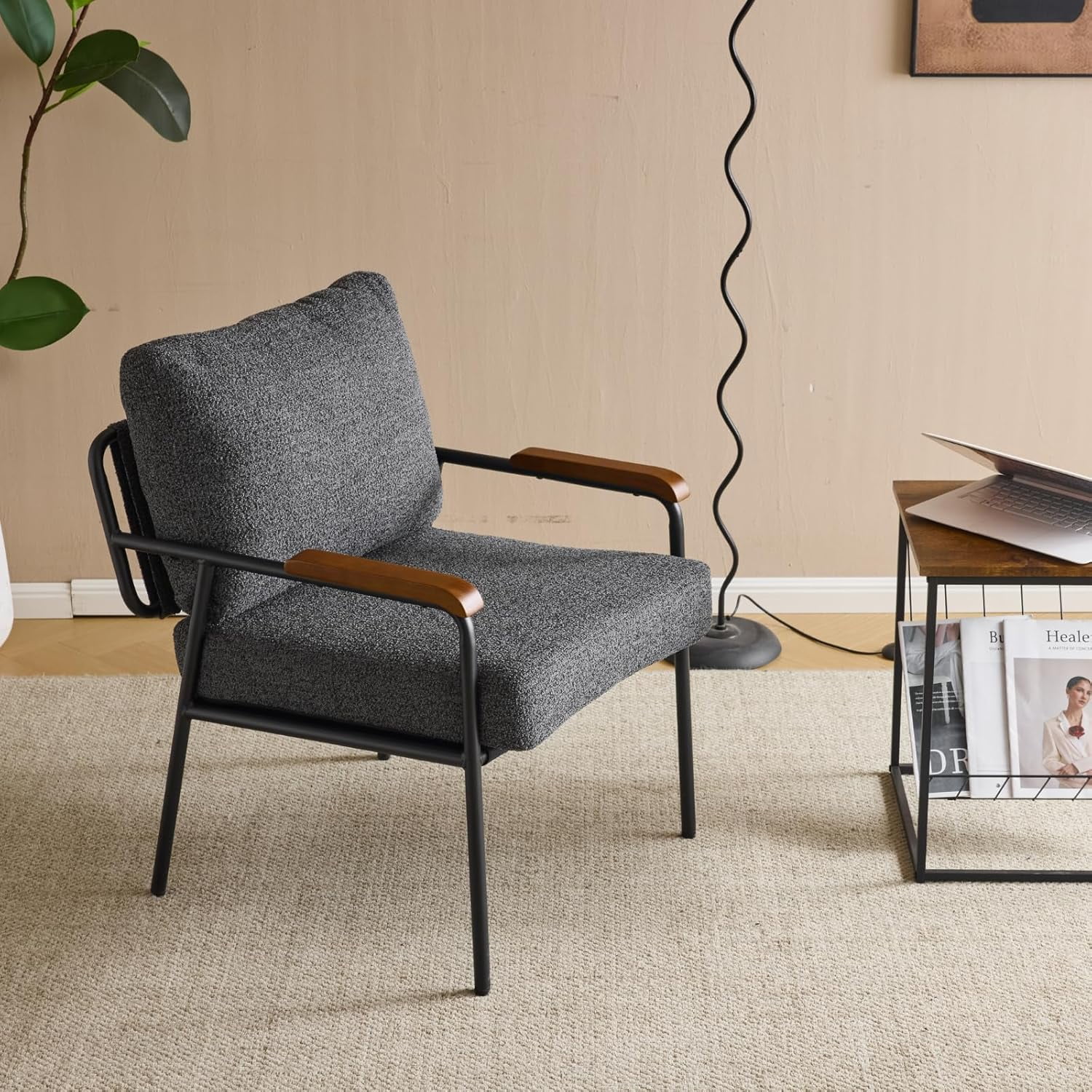 Brezey Accent Chair，Mid-Century Modern Armchiar Small Space, Comfy ...