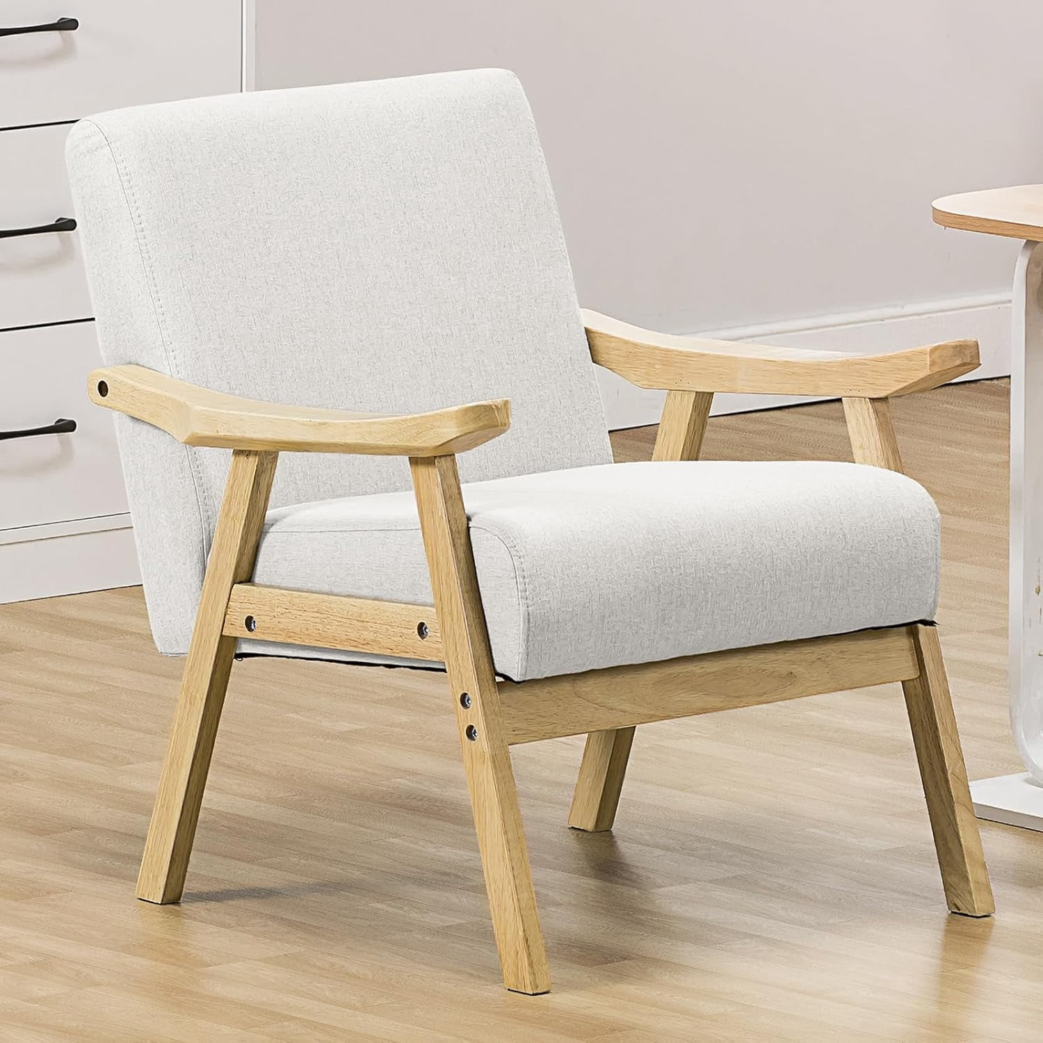 Brezey Accent Chair, Mid Century Modern Chair with Solid Wood Armrest ...