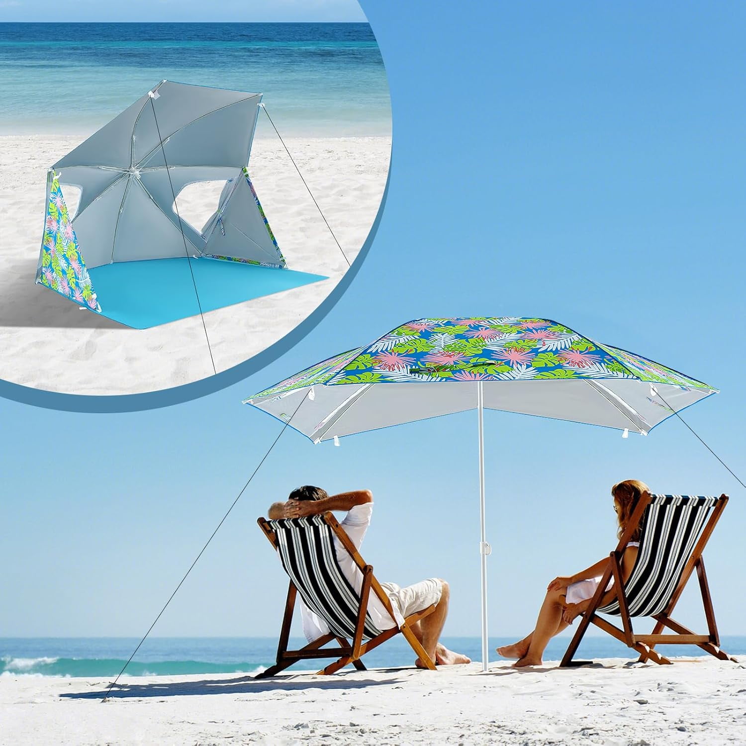Brezey Beach Tent for 2-4 People, 2-in-1 Beach Tent Sun Shelter with ...