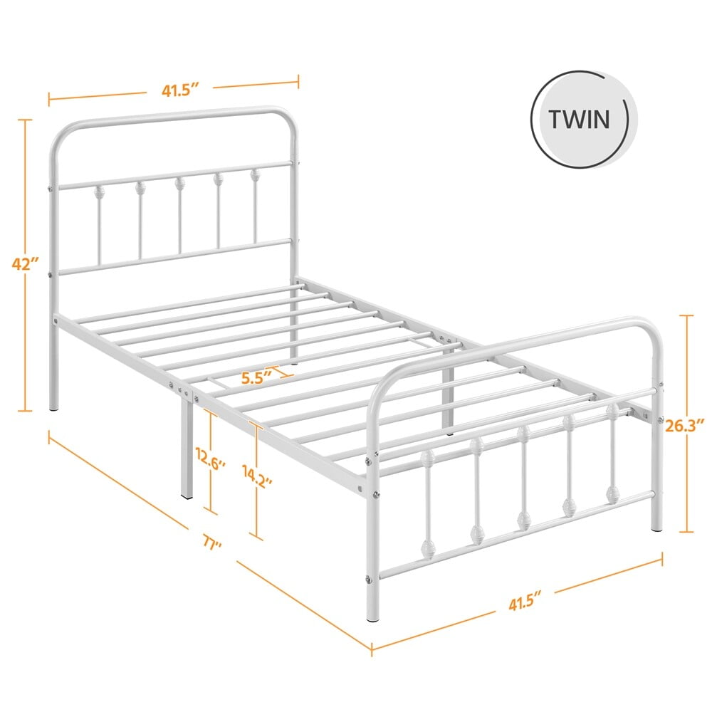 Brezey Classic Metal Platform Bed Frame with Ornate Headboard and ...