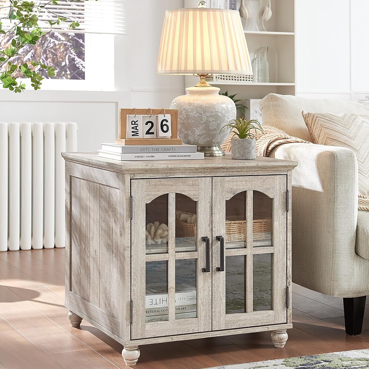 Brezey Farmhouse End Table with Charging Station,24" Large Sofa Side ...