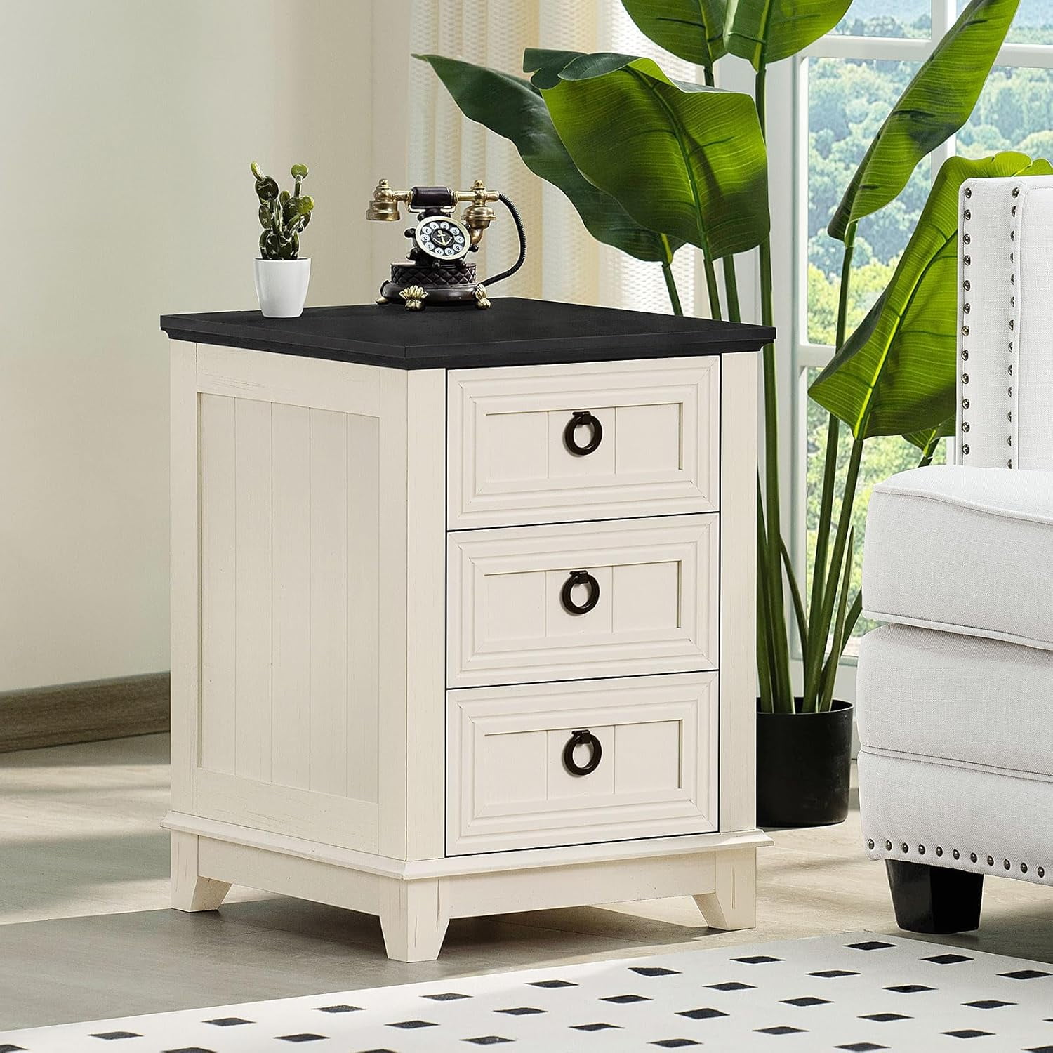 Brezey Farmhouse Night Stand with Charging Station, 3 Drawers End Table ...