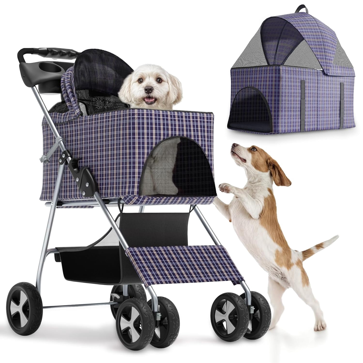 Brezey Foldable Pet Stroller, 3-in-1 Dog Travel Jogger with Detachable ...