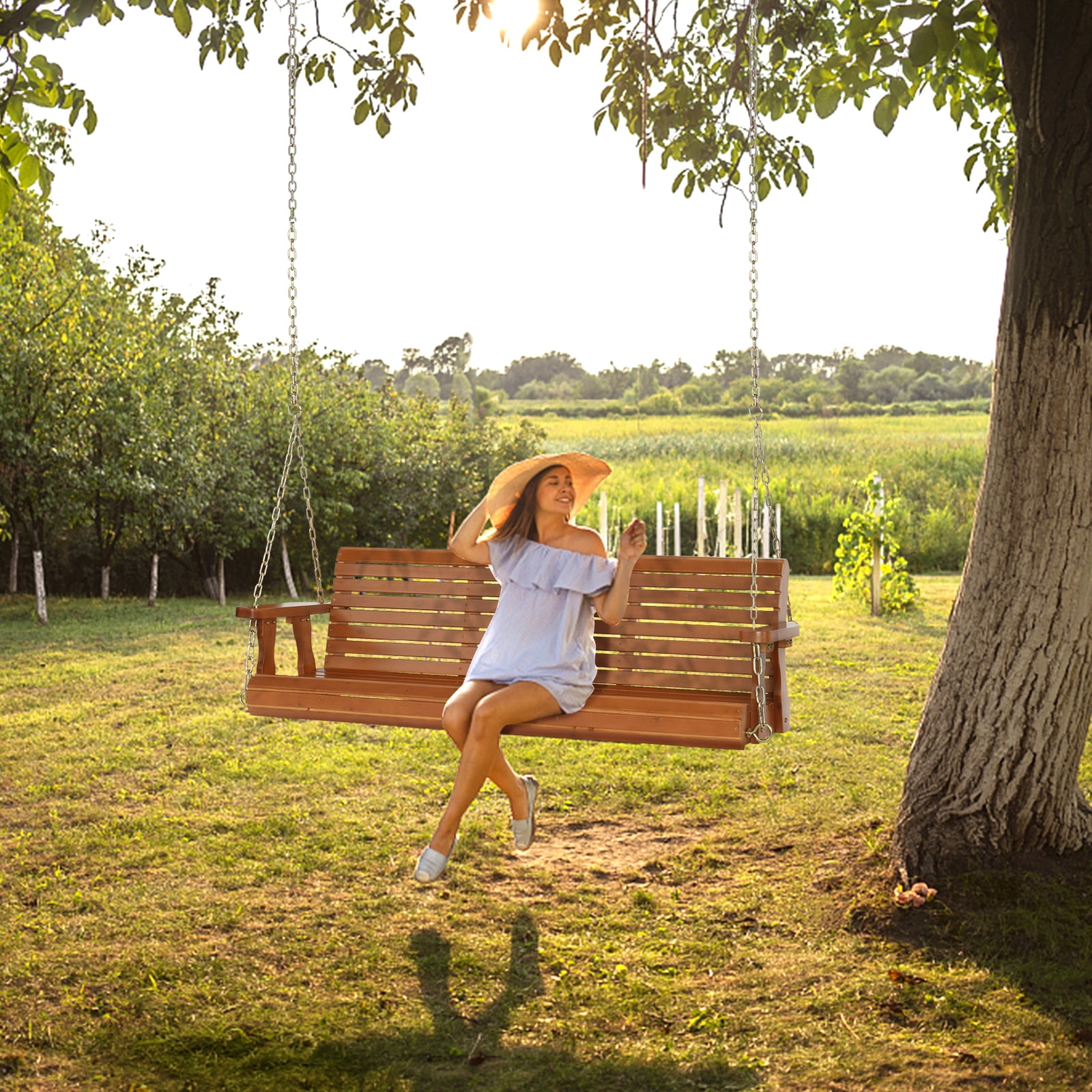 Brezey Heavy - Duty 5 - Foot Patio Wooden Porch Swing with 880 - Pound ...