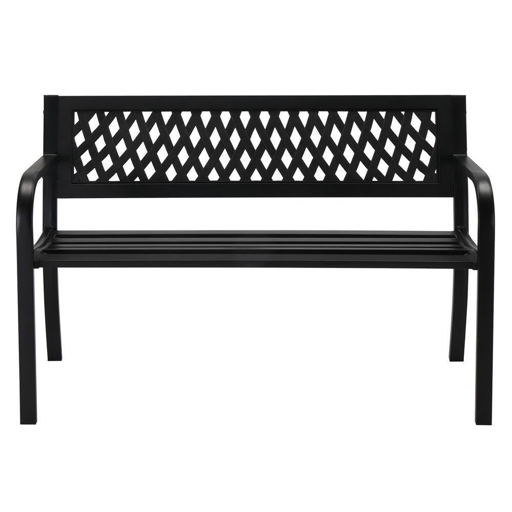 Brezey Outdoor Black Bench – Garden Patio Porch Seating with PVC ...