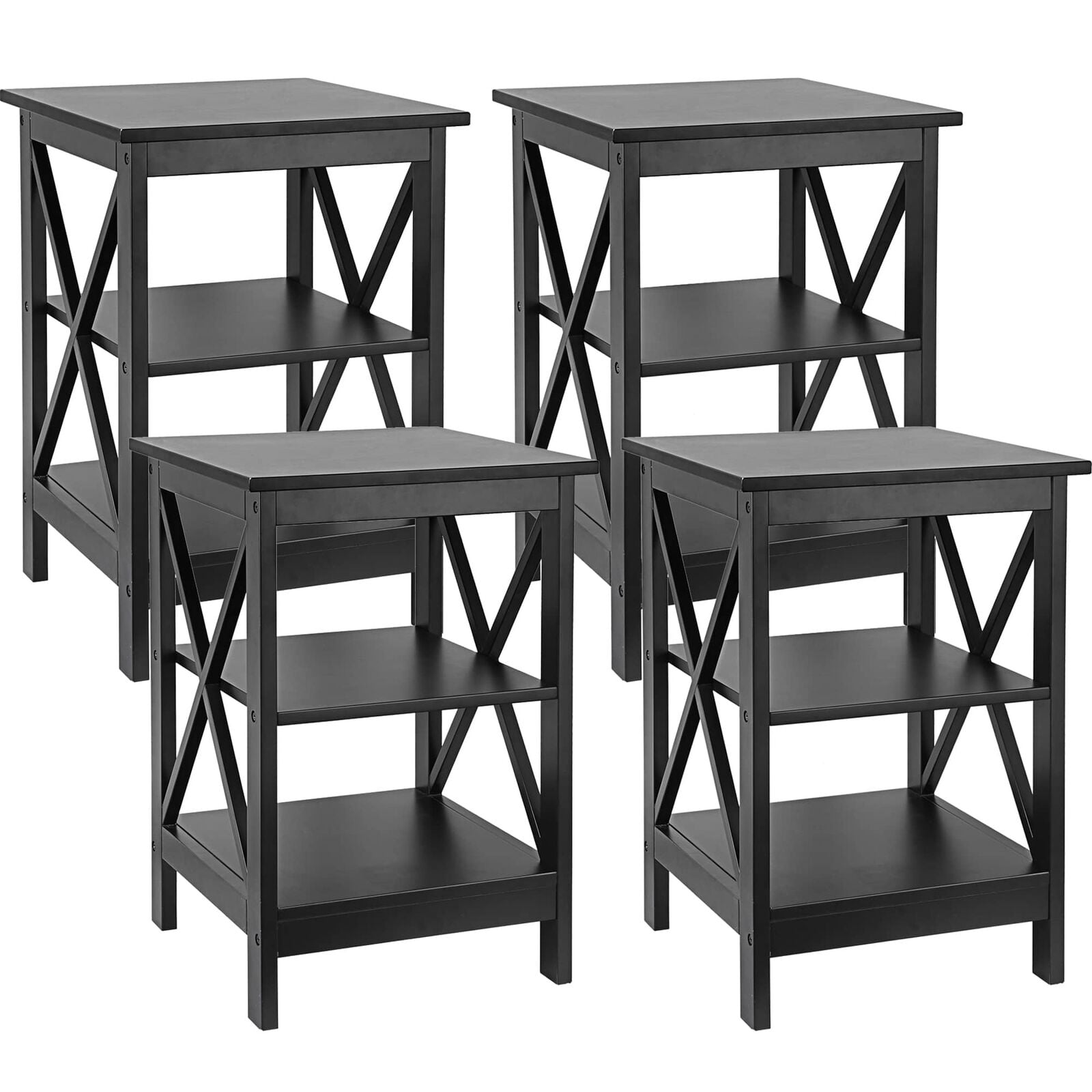 Brezey Set of 4 X-Design End Tables - Stylish Sofa Side Storage Shelves ...