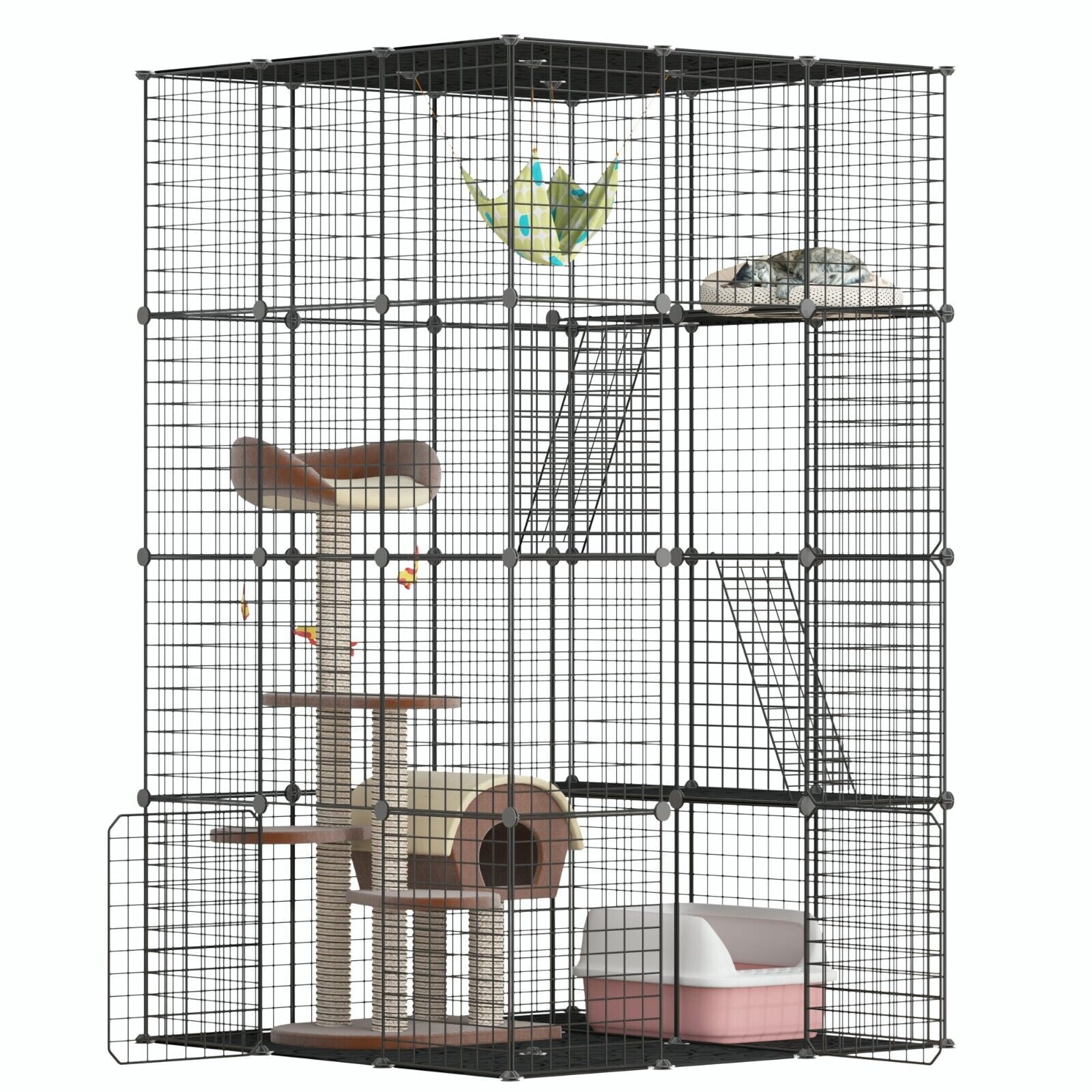 Brezey Spacious Extra Large Indoor Cat Cage, Luxurious Cat House with 3 ...