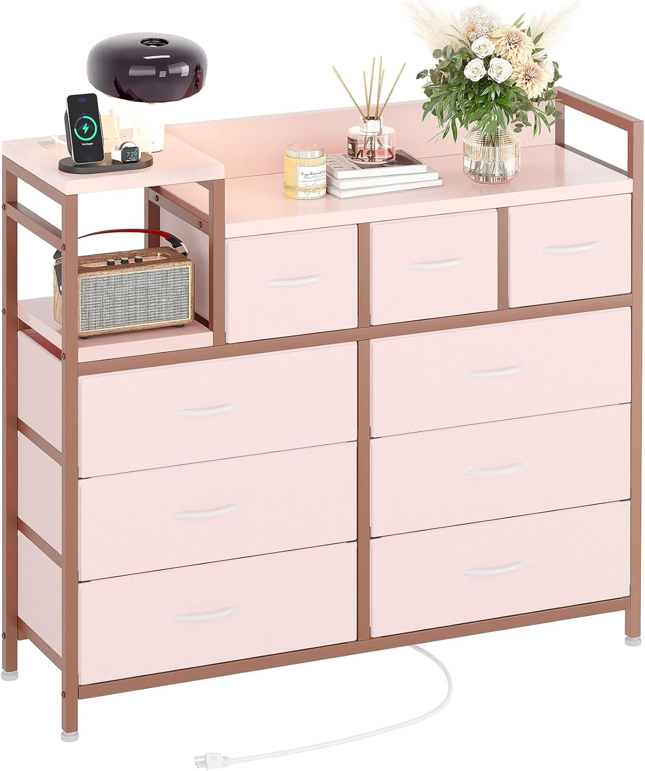 Brezey TV Stand with Charging Station, Bedroom Dresser for Living Room ...