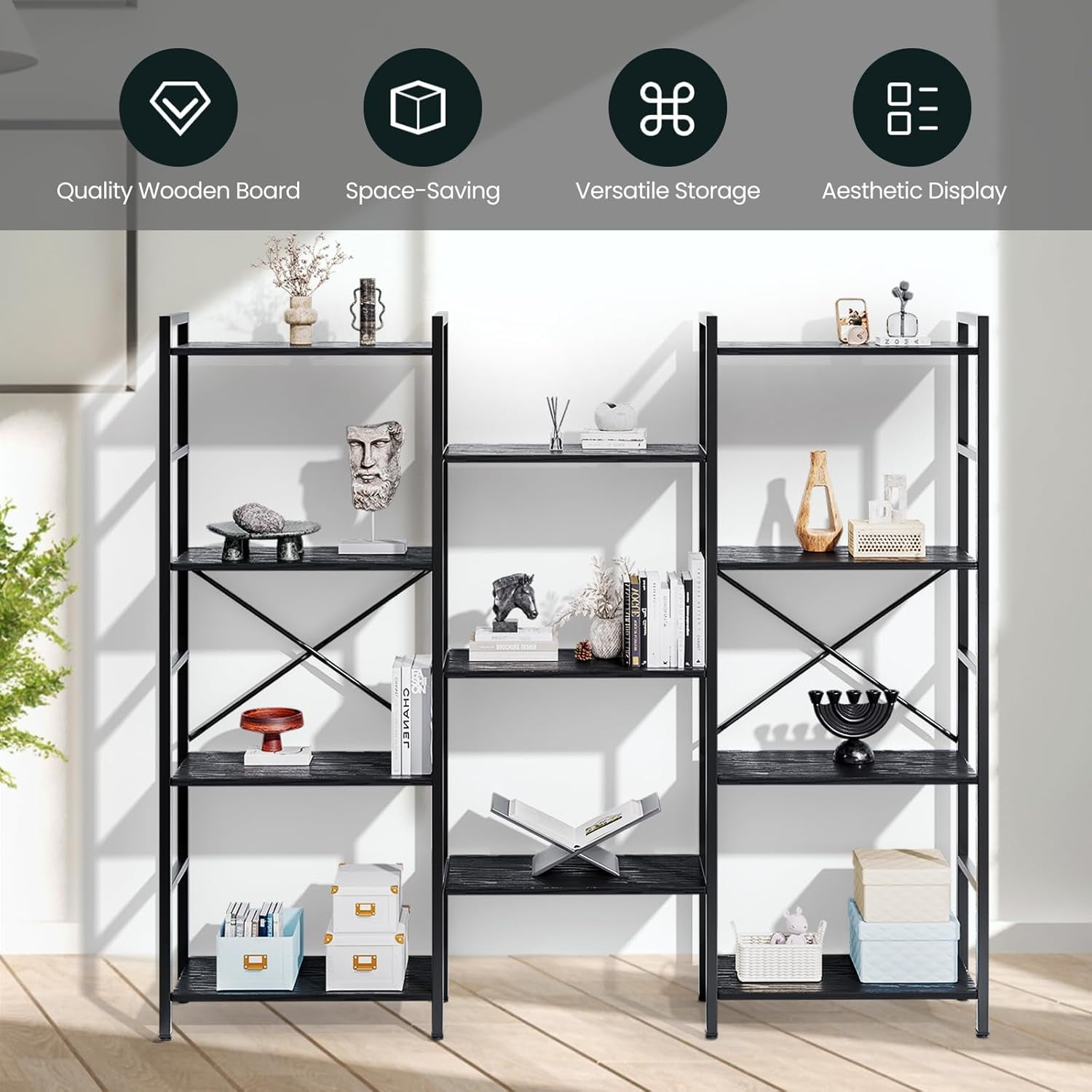 Brezey /Triple 4 Tier Book shelf, Modern Bookcase Shelf, Freestanding ...