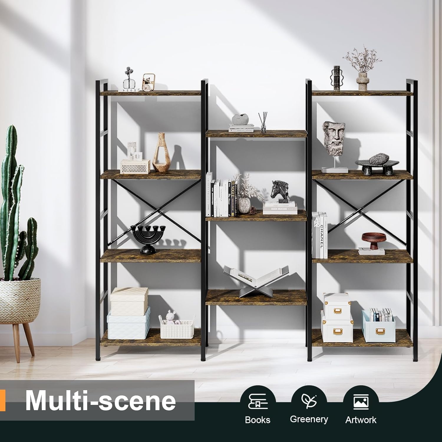 Brezey /Triple 4 Tier Book shelf, Modern Bookcase Shelf, Freestanding ...