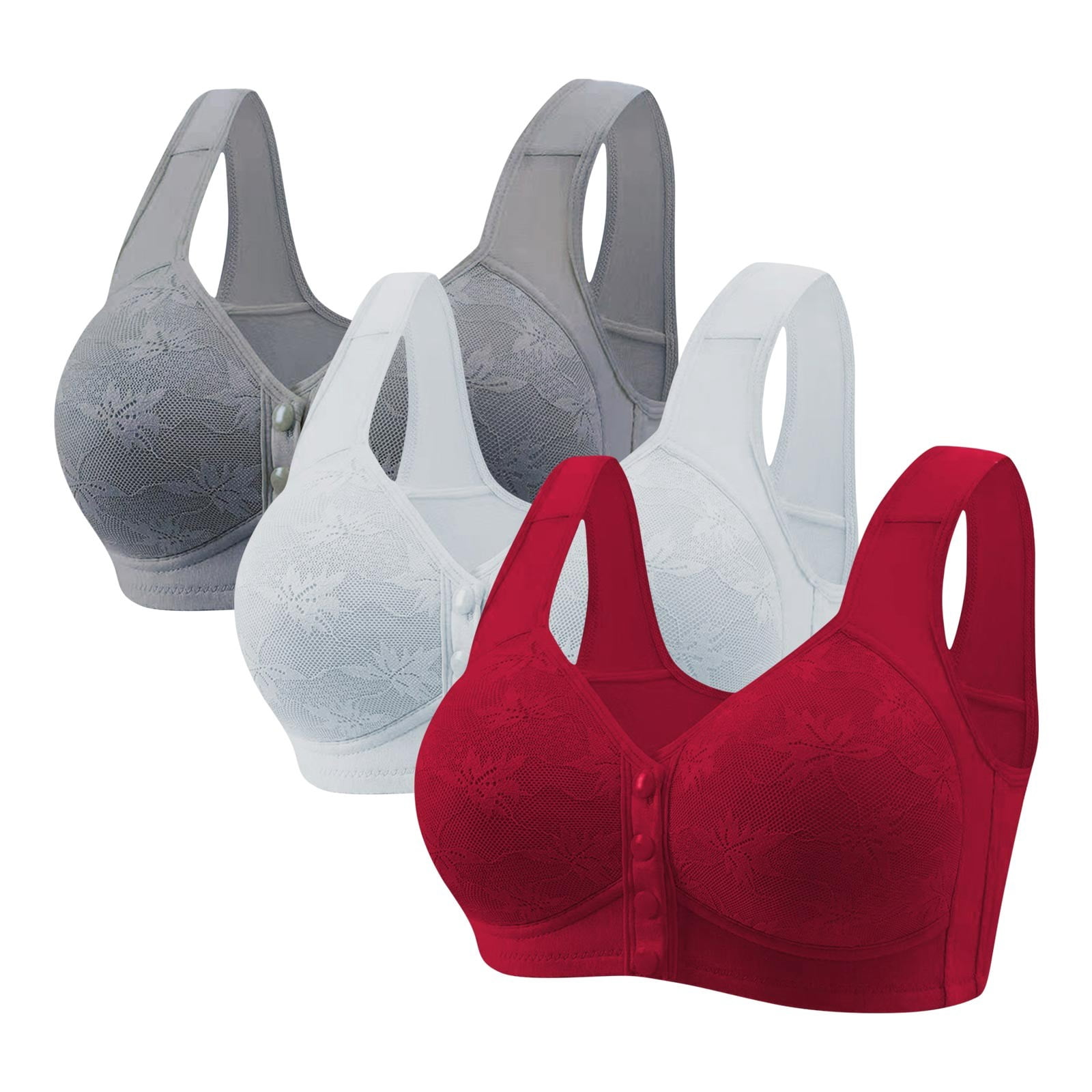 Brglopf 2/3 Pack Daisy Bras for Older Women No Underwire Front Closure ...