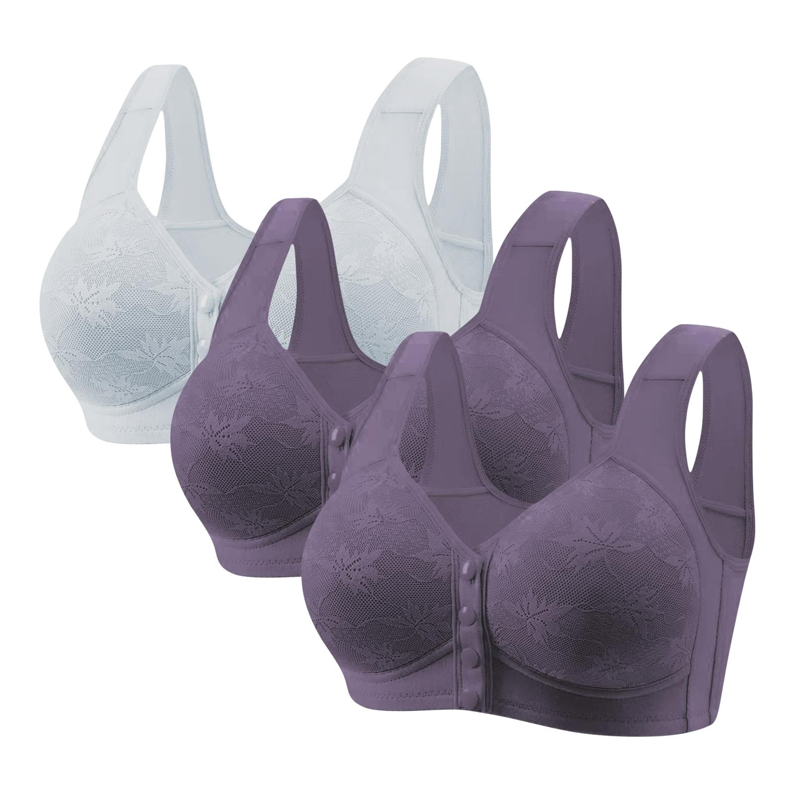 Brglopf 2/3 Pack Daisy Bras for Older Women No Underwire Front Closure ...