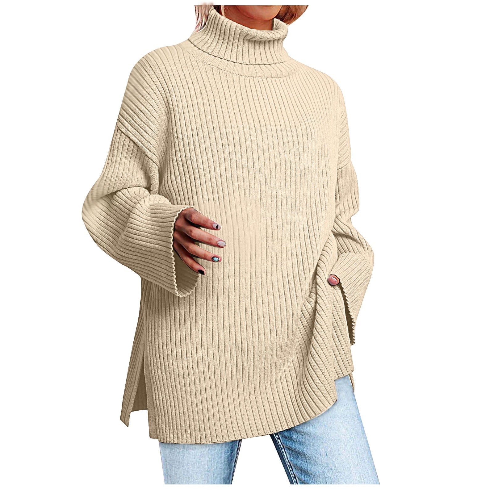 Brglopf 2023 Fall Trendy Turtleneck Sweater for Women Batwing Long ...