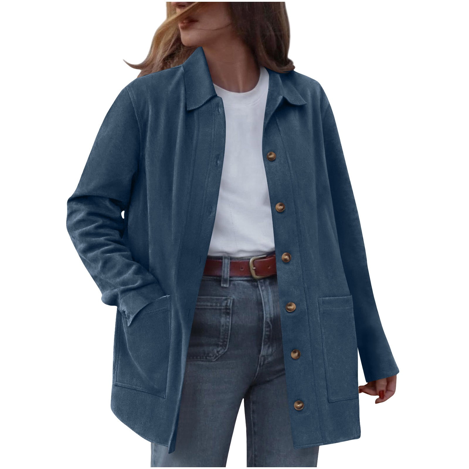 Brglopf Faux Suede Jacket Women Fall Fashion Lapel Button Down Shackets ...