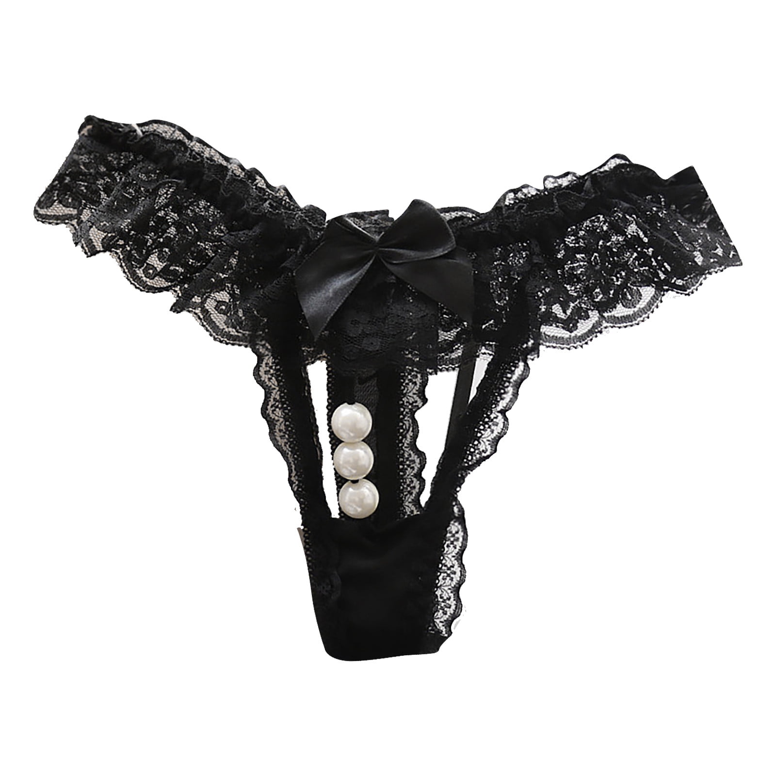 Brglopf Floral Lace G-string Thong for Women Bow-Knot Pearl Ball Comfy ...