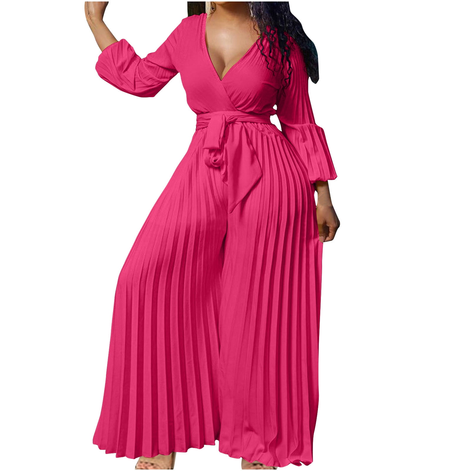 Brglopf Jumpsuits for Women Dressy Elegant V Neck Long Sleeve Wide Leg ...