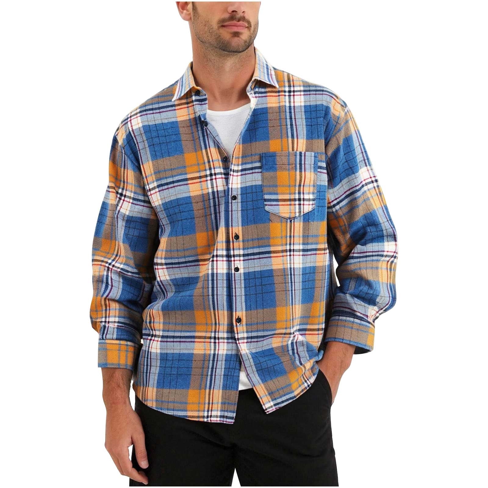 Brglopf Men's Classic Flannel Plaid Shirts Long Sleeve Button Down ...