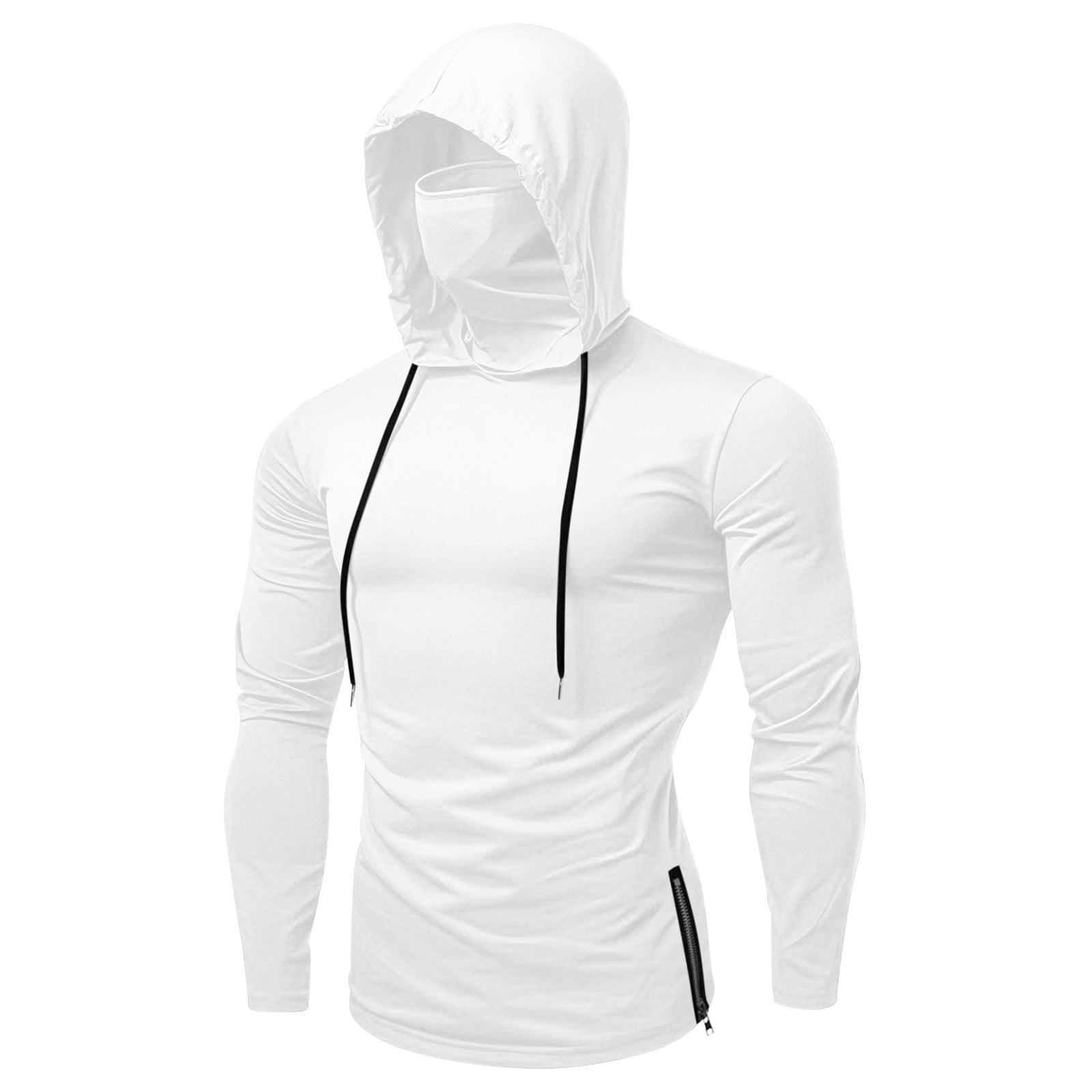 Brglopf Mens Turtleneck Mask T-Shirt with Hood Long Sleeve UV Sun ...