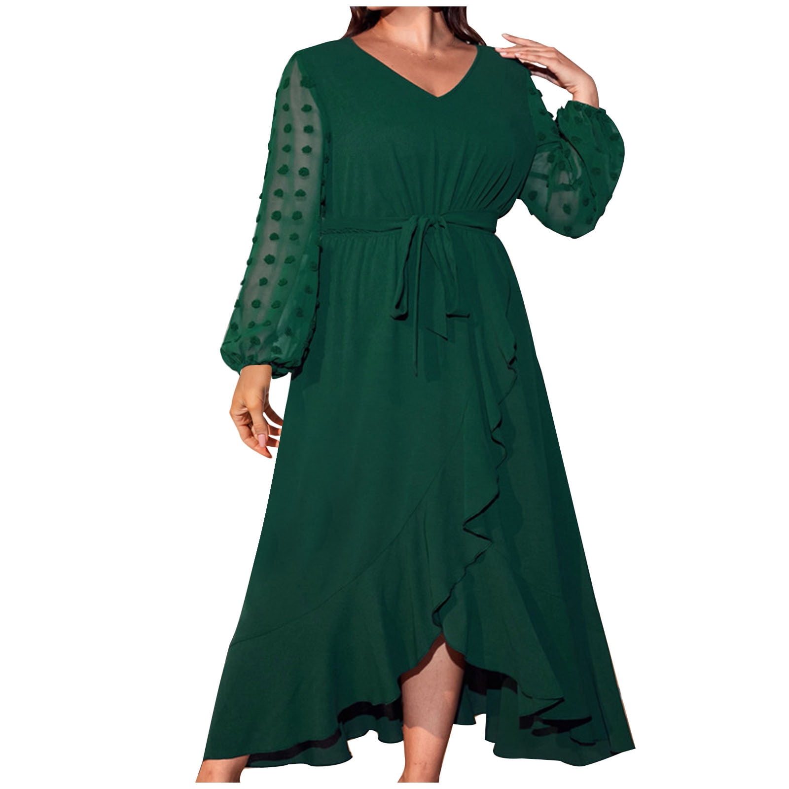 Brglopf Plus Size Dress for Women Warp V Neck Belted Maxi Dress Swiss ...