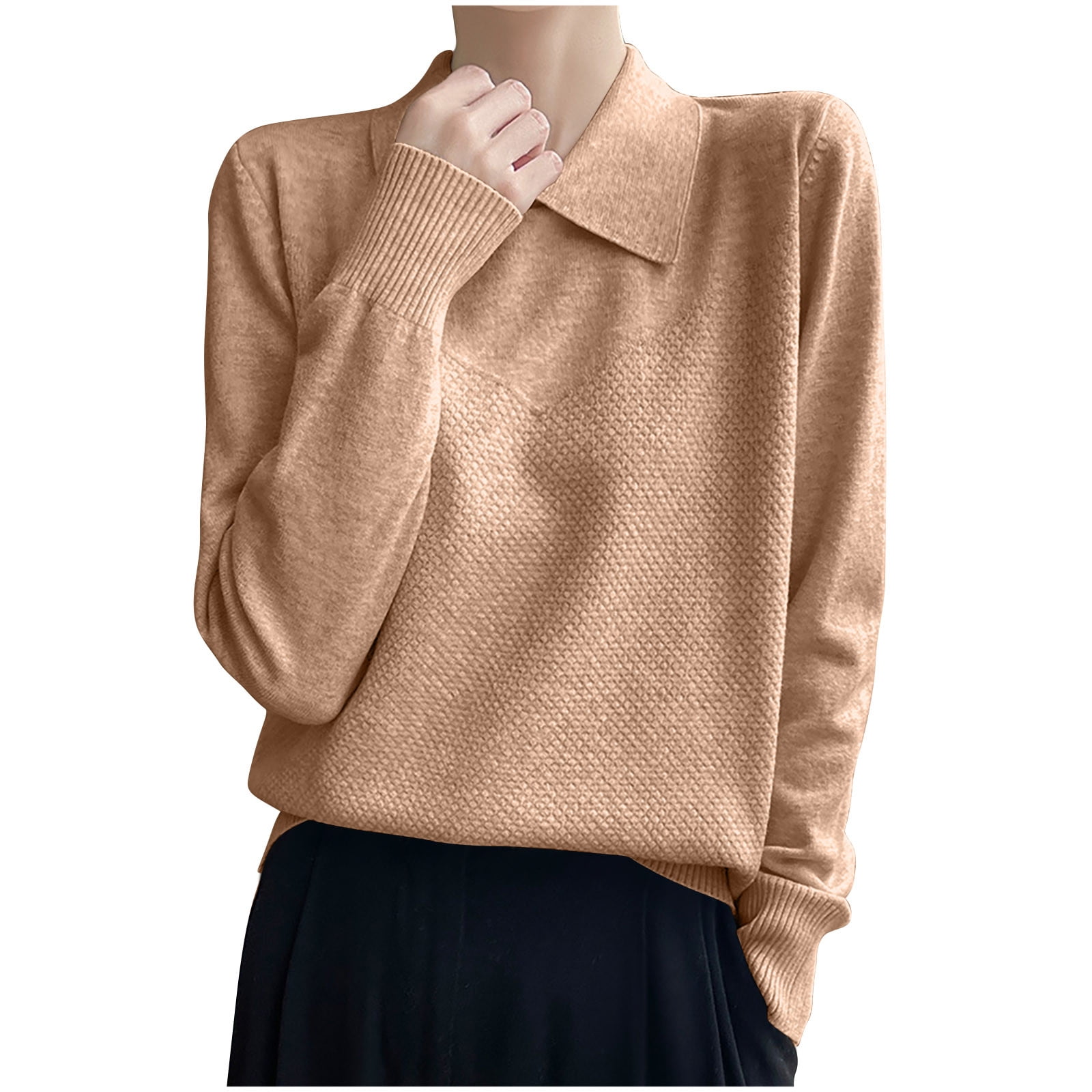 Ahdbta Sweaters for Women Fall Winter Lapel Collar Long Sleeve Knitted ...