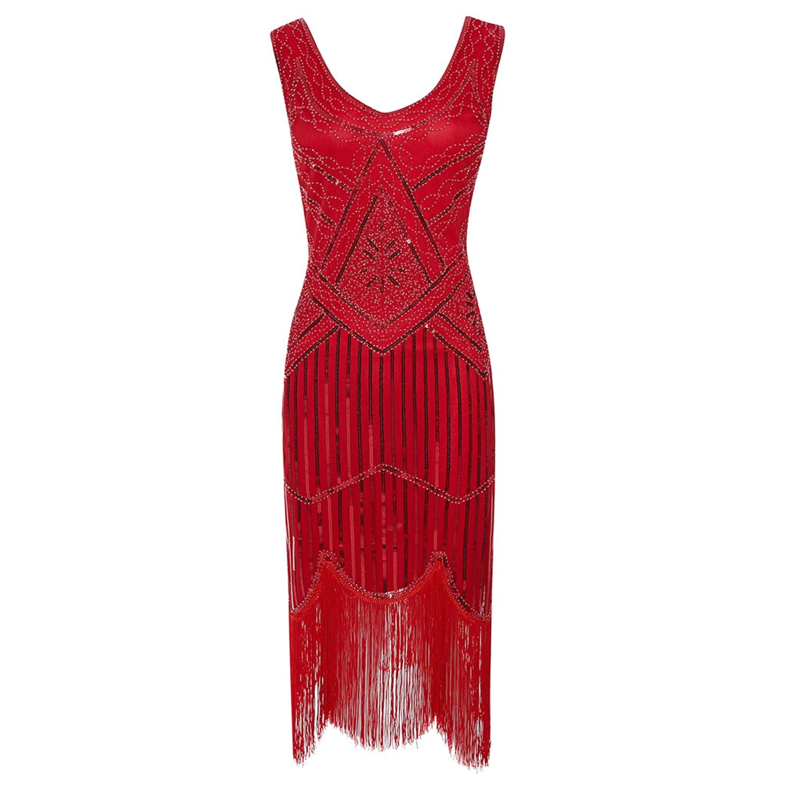 Brglopf Women's 1920s Flapper Dress Sequin Beaded V Neck Tassels Hem ...
