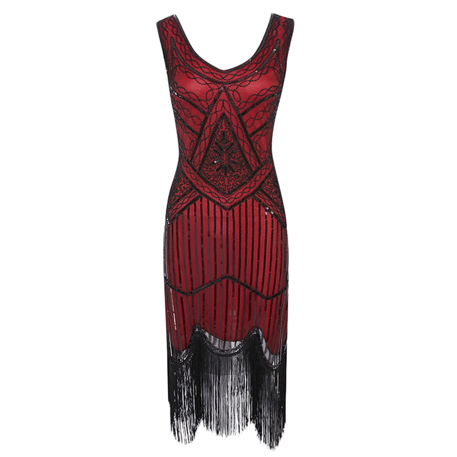Brglopf Women's 1920s Flapper Dress Sequin Beaded V Neck Tassels Hem ...