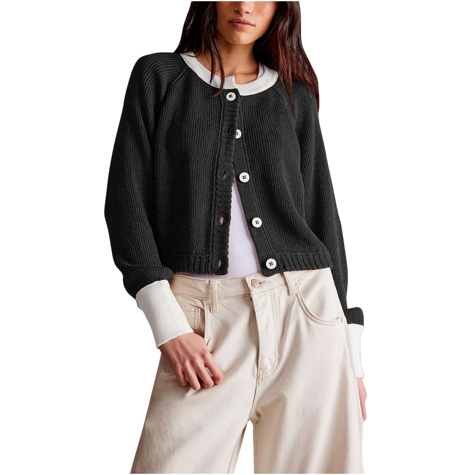 Brglopf Women's Cropped Cardigan Sweaters Fall Long Sleeve Open Front ...