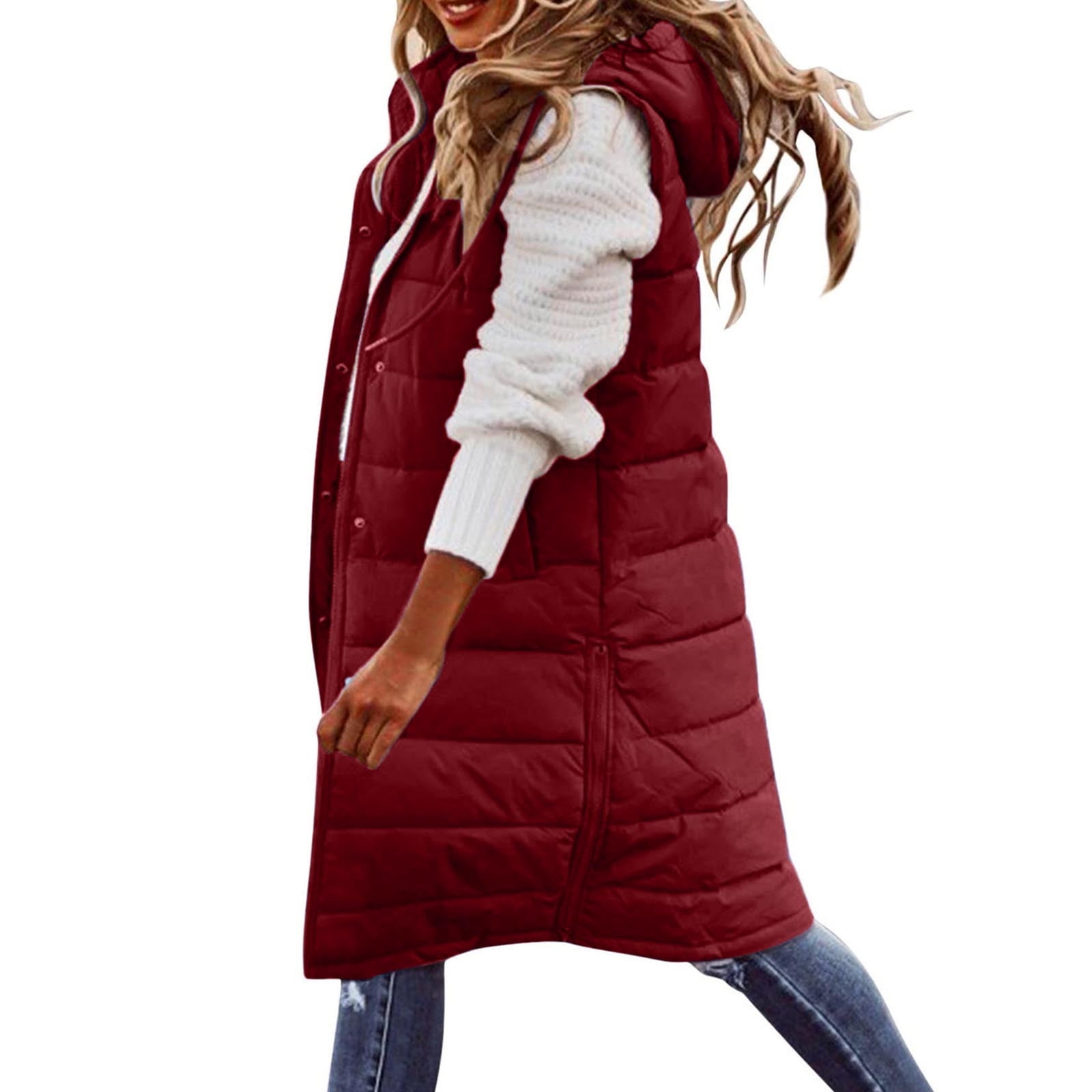 Brglopf Women's Long Puffer Vest V Neck Full Zipper Sleeveless Down ...
