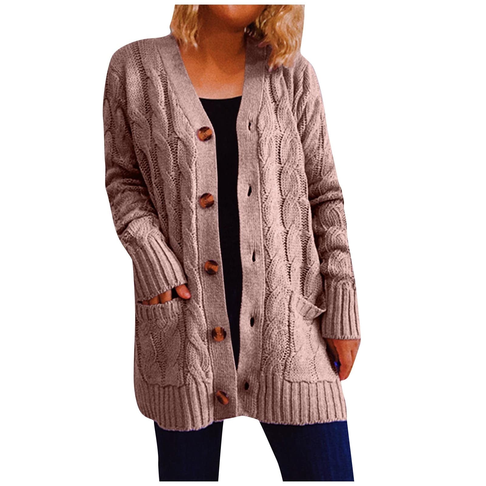 Brglopf Women's Open Front Cardigan Sweaters Casual Fashion Loose Button Down Cable Knit Chunky ...