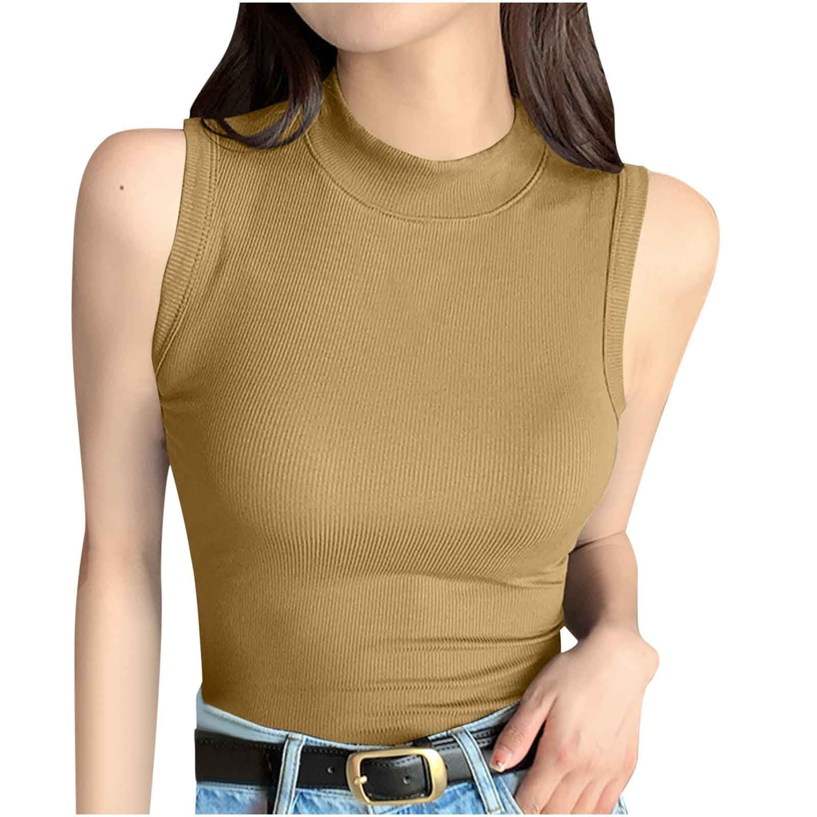 Brglopf Women's Sleeveless Mock Turtle Neck Tops Slim Fitted Ribbed ...