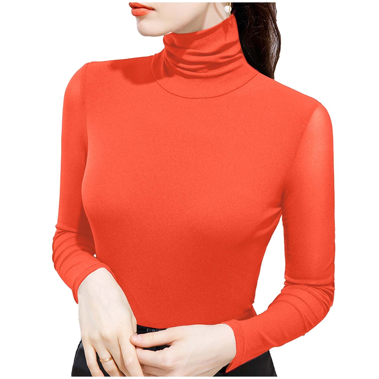 Brglopf Women's Soft Long Sleeve Sheer Mesh Tops Mock Turtleneck ...