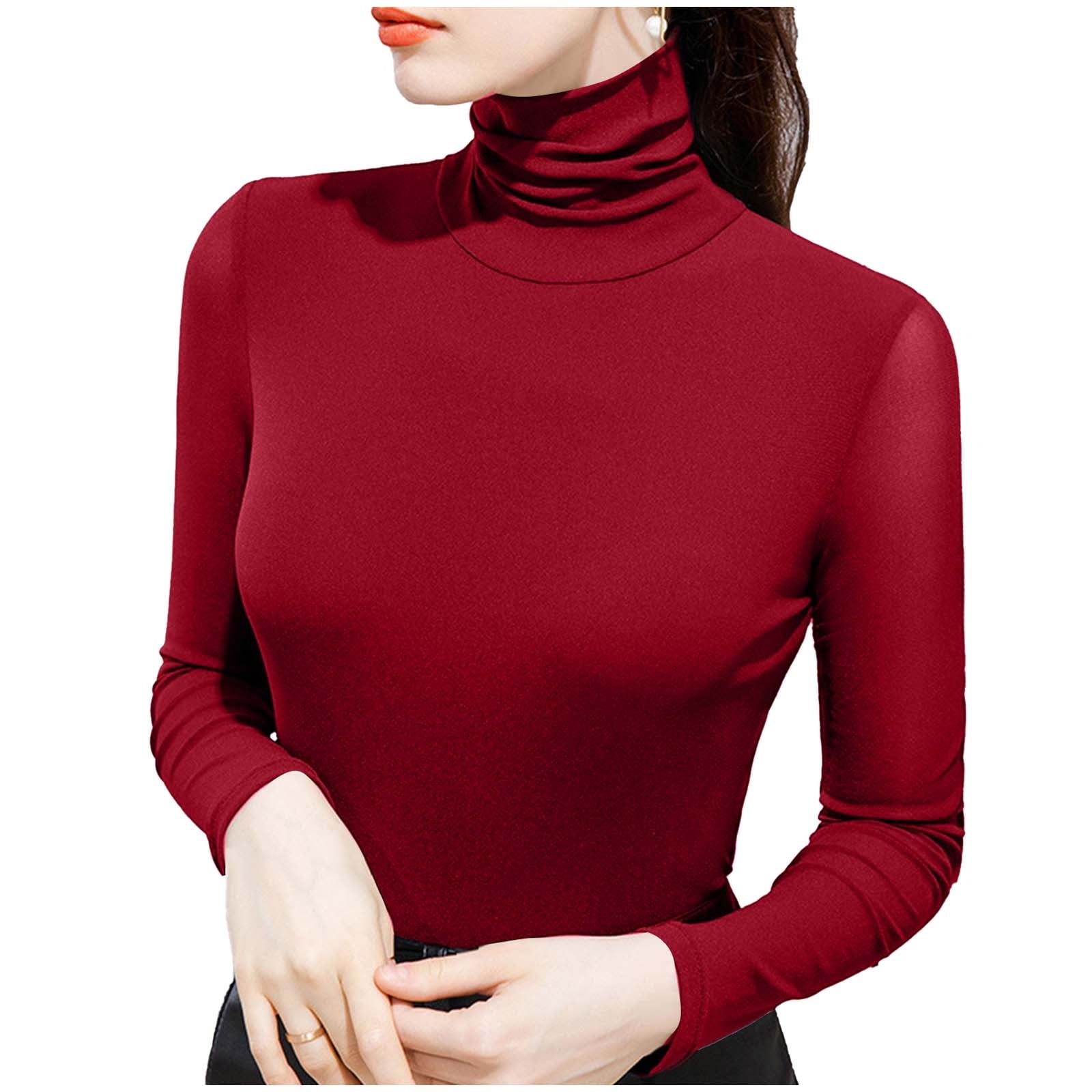 Brglopf Women's Soft Long Sleeve Sheer Mesh Tops Mock Turtleneck ...