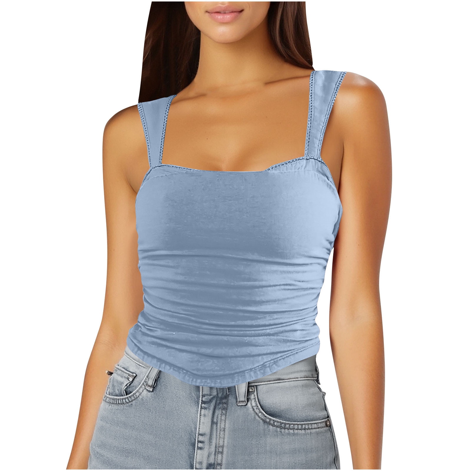 Brglopf Women's Square Neck Halter Strappy Tube Top Y2k Sleeveless Off ...