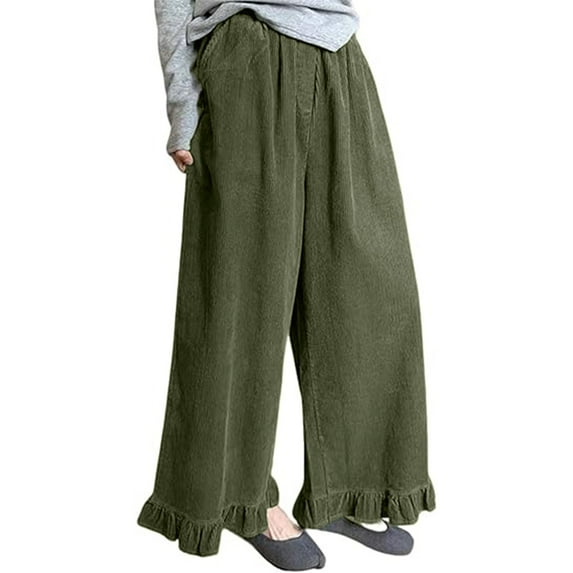 Brglopf Womens Corduroy Palazzo Pants Wide Leg Drawstring Elastic Waist ...