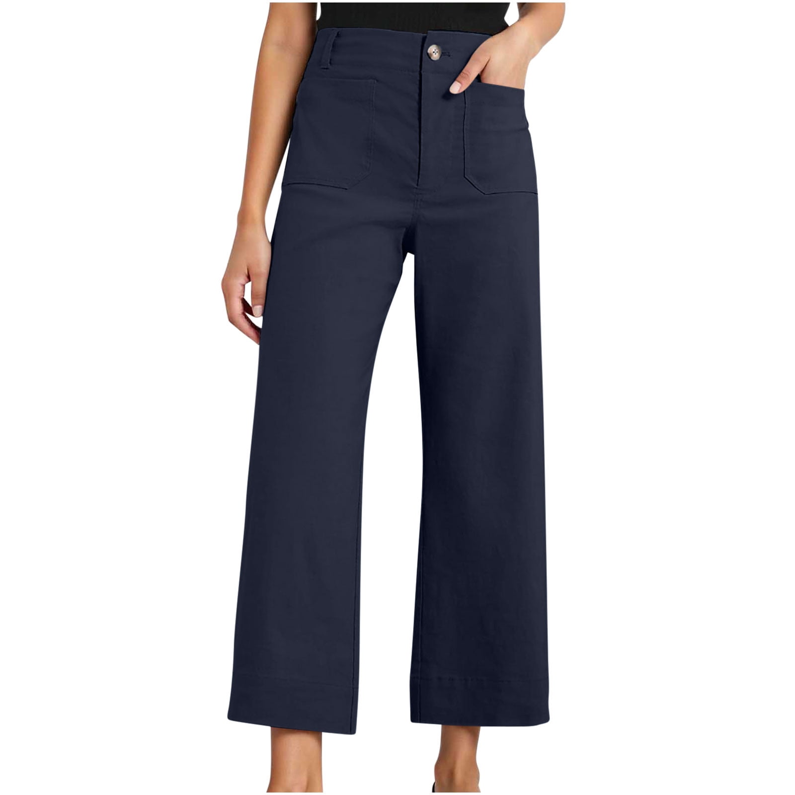 Brglopf Womens Cropped Pants Stretch Twill Wide Leg Jeans with Patch ...