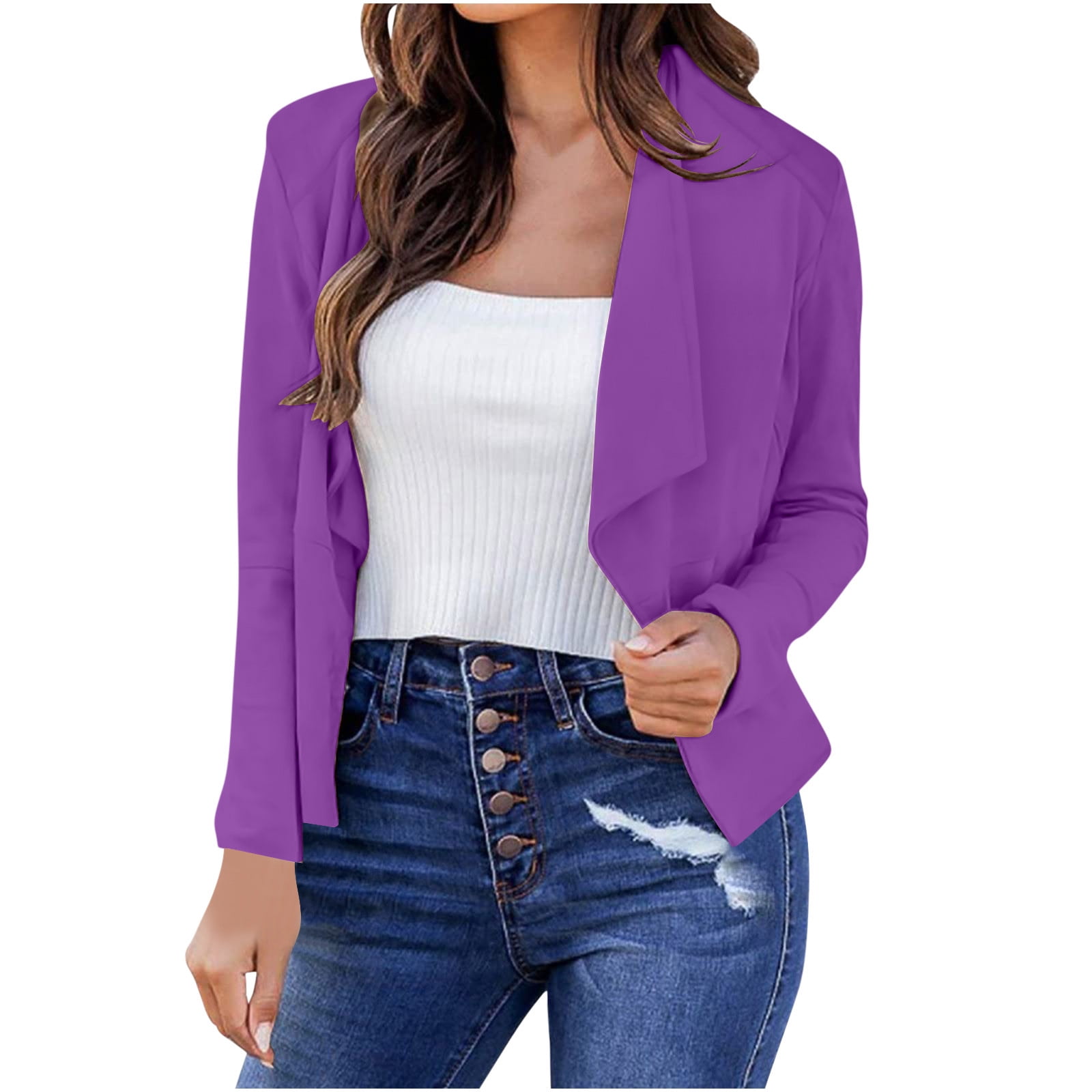 Brglopf Womens Cropped Suit Jackets Lightweight Open Front Draped ...