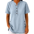 Brglopf Womens Denim Henley Shirts Button Up V Neck Short Sleeve ...